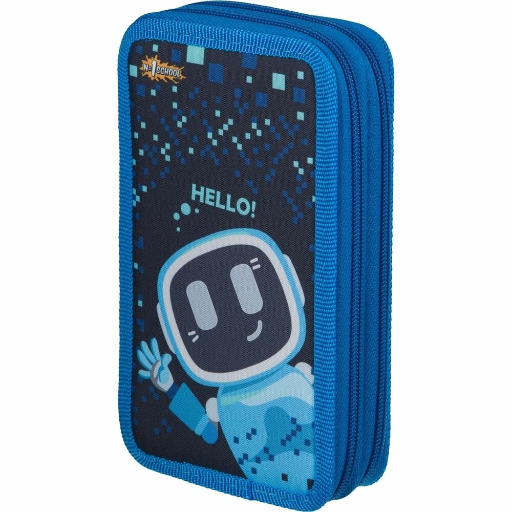 Пенал №1 School "Robot Hello", 2 отделения, ткань, 190х110 мм (ПКТ 11-20)