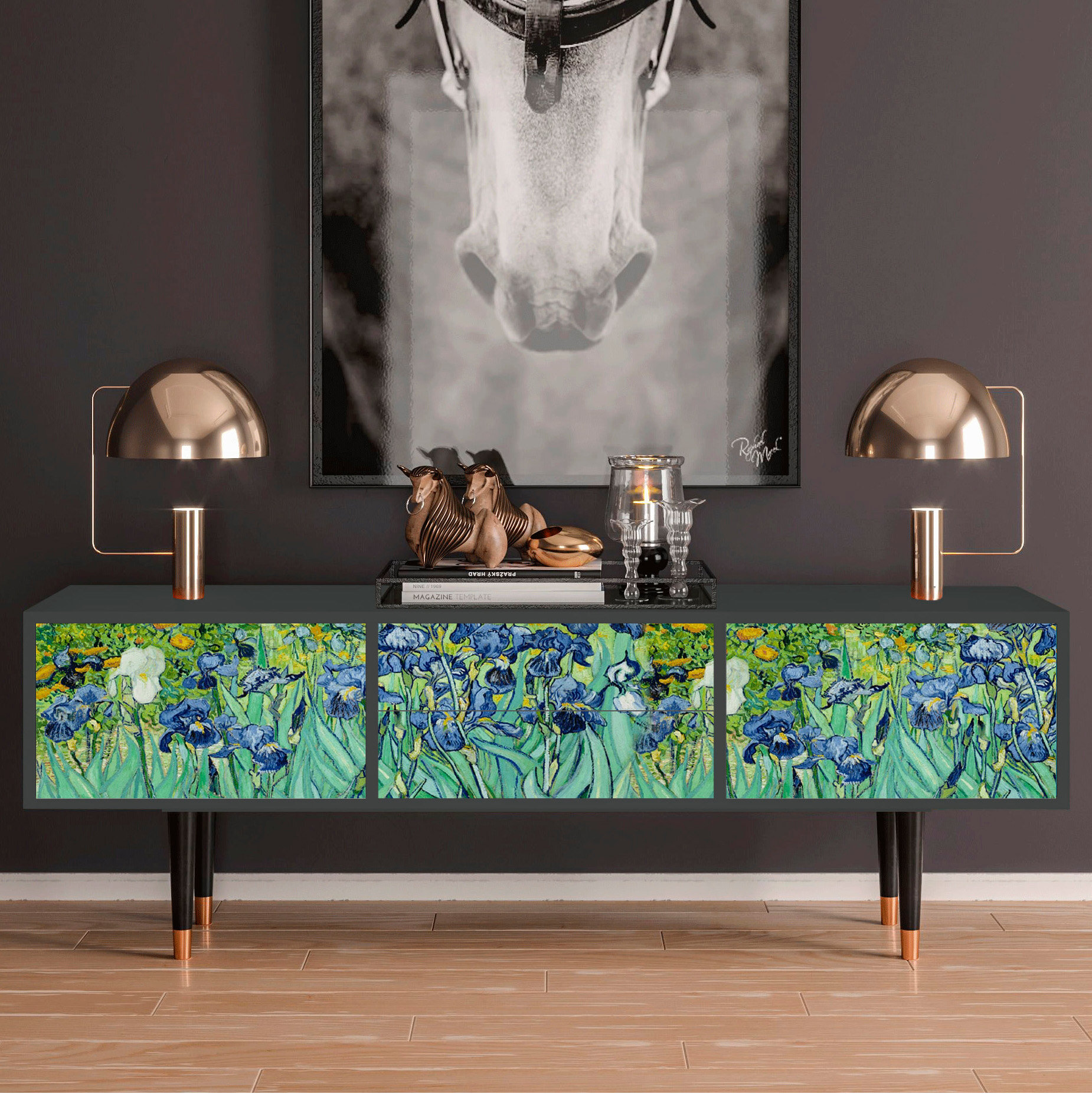 ТВ-Тумба - STORYZ - T4 Irises by Vincent van Gogh, Размер - 170 x 59 x 48 см, Цвет корпуса - , Антрацит