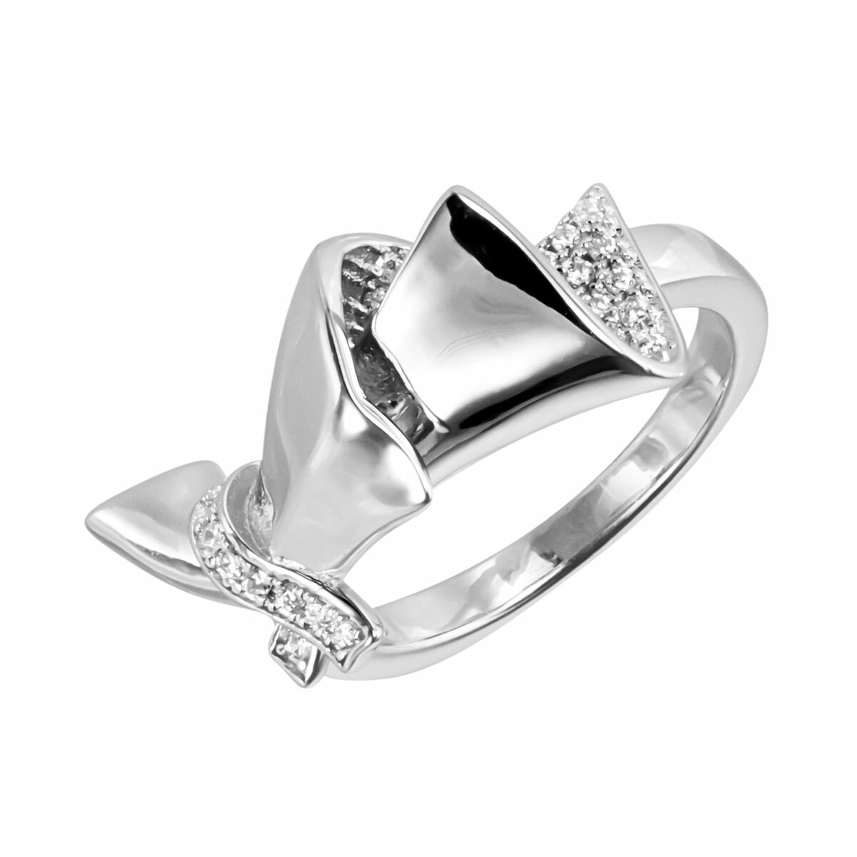 Кольцо тонкое, серебро, 925 проба, родирование, фианит