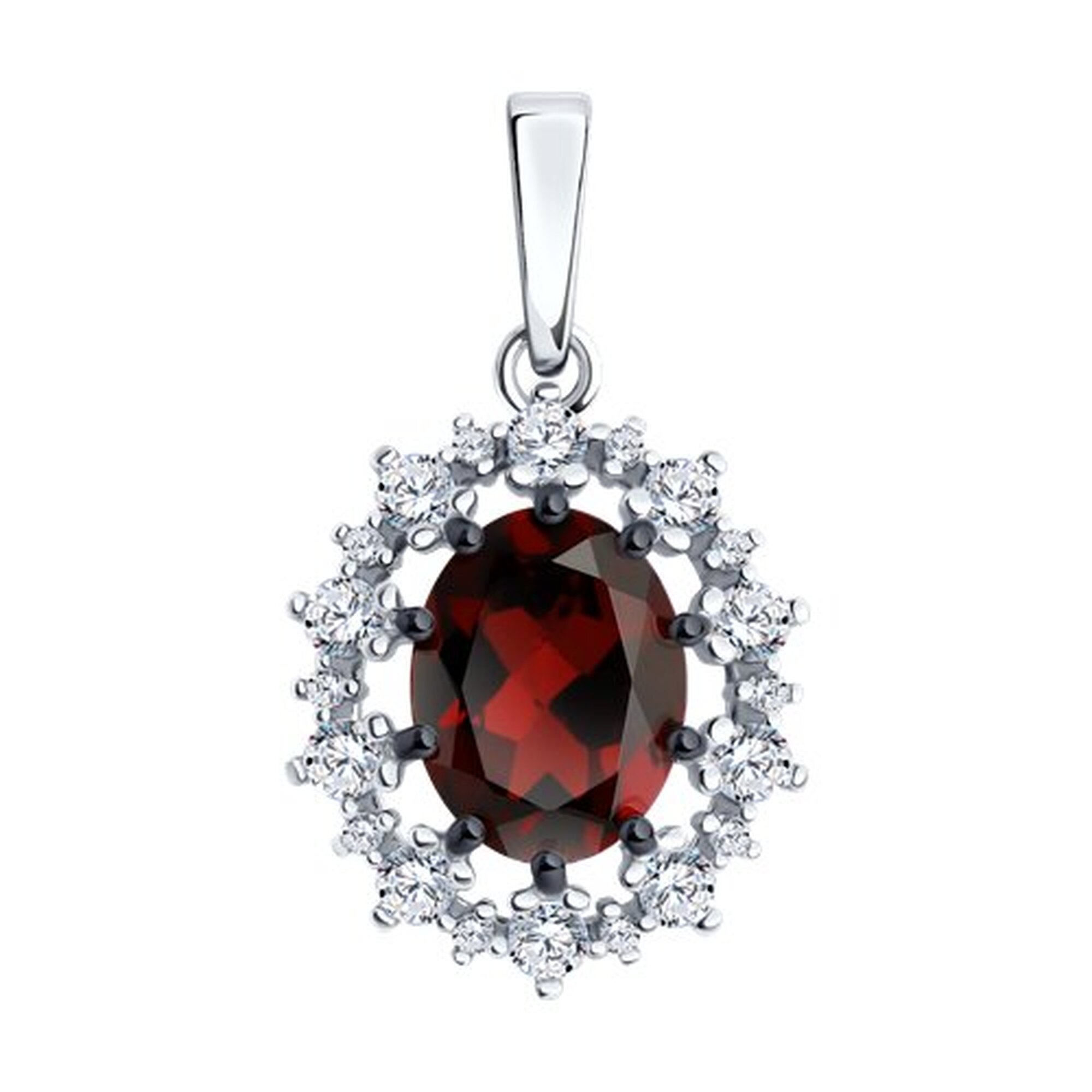 Подвеска, серебро, 925 проба, родирование, фианит, гранат