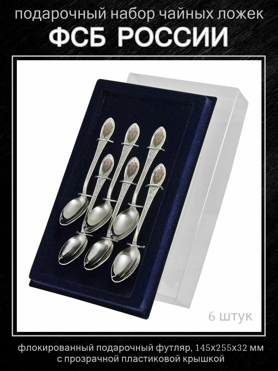 Набор чайных ложек "ФСБ" никель (6шт) в прозрачном футляре