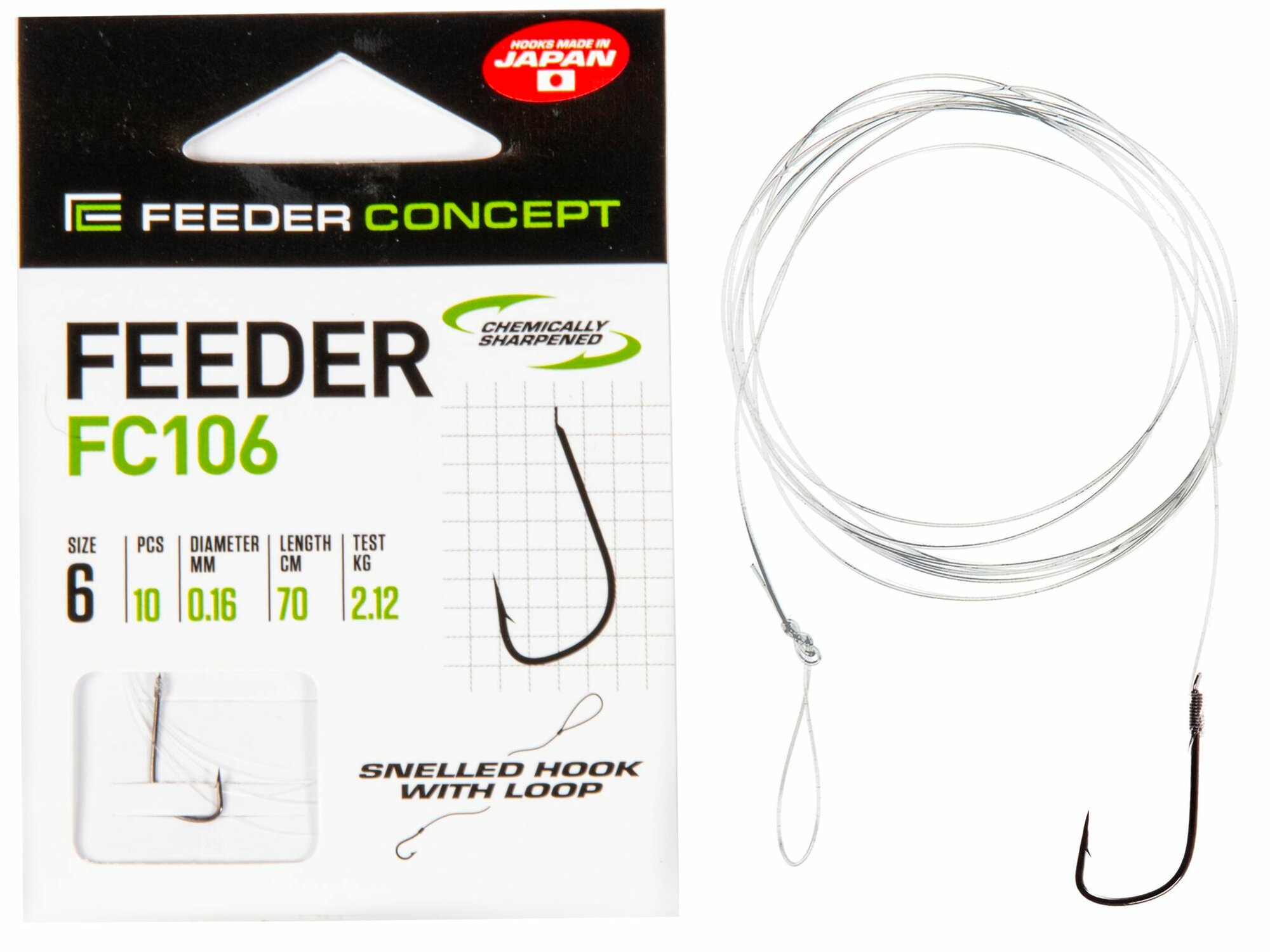 Крючки для рыбалки с поводком металлические набор на щуку и сома, FC FEEDER сер. FC106 70см, разм.006, 0,16мм 10шт, снасти карповые летние