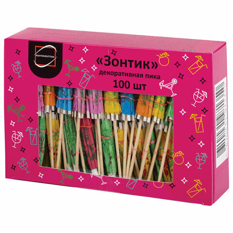 Пики для канапе бамбуковые Зонтик 10 см 100 шт, КП, 140239