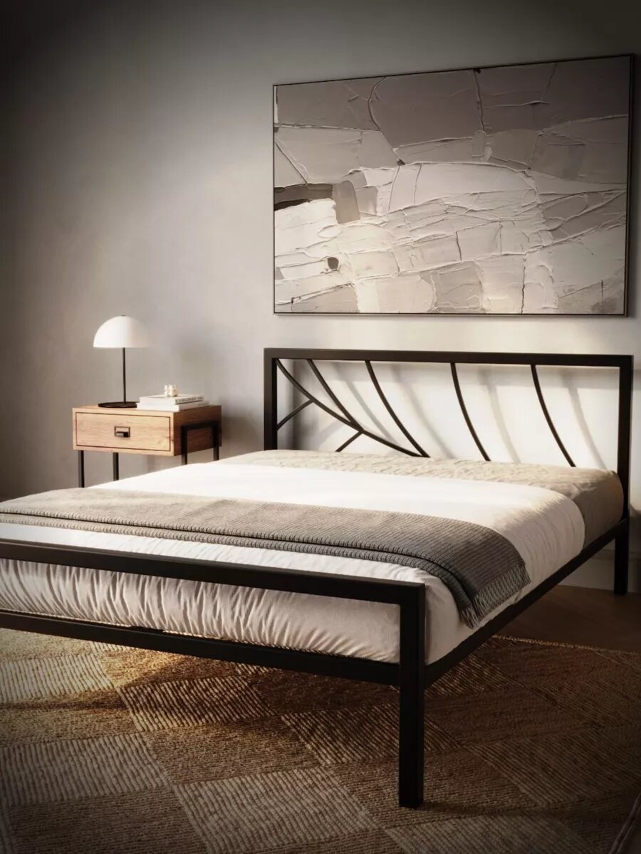Кровать Loft Mebel Вивьен, двуспальная, металл, черный муар, 160x200х80 см