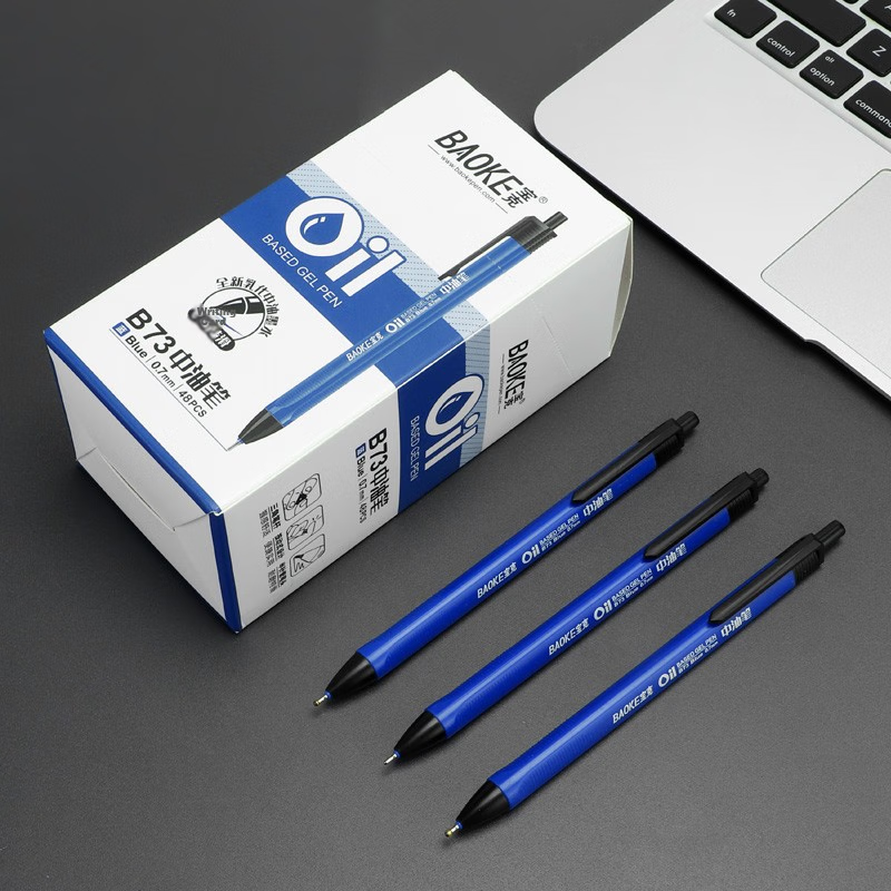BAOKE B73 Retractable Ballpoint Pen, Medium Point, Office Signature Pen, 0.7mm, Blue, 48 Pens/Box