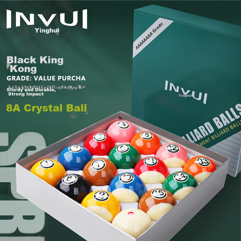 INVUI Billiard Ball, Black Diamond Crystal Ball, Black 8, Trick Shot, Standard Chinese Style, 16 Color Billiard Supplies, Pool Ball, 8A57.2mm