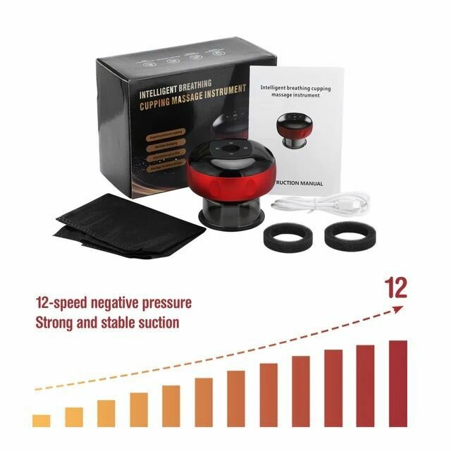 Вакуумный массажер электрический Банка Intelligent Breathing Cupping Massage Instrument, черный