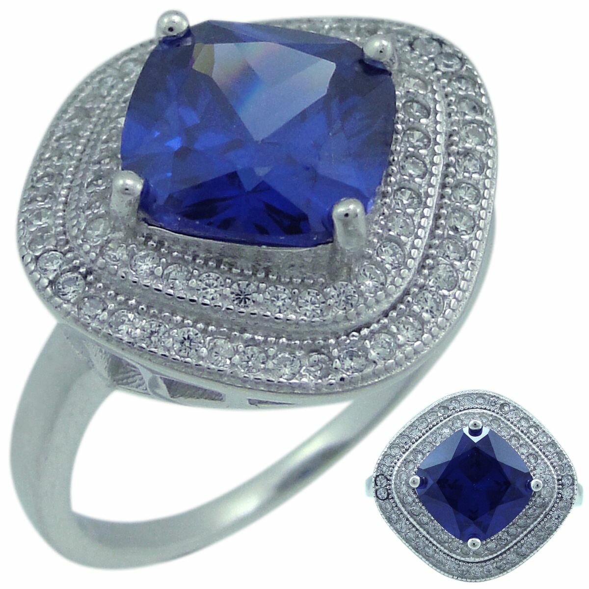 Перстень, серебро, 925 проба, родирование, фианит, танзанит