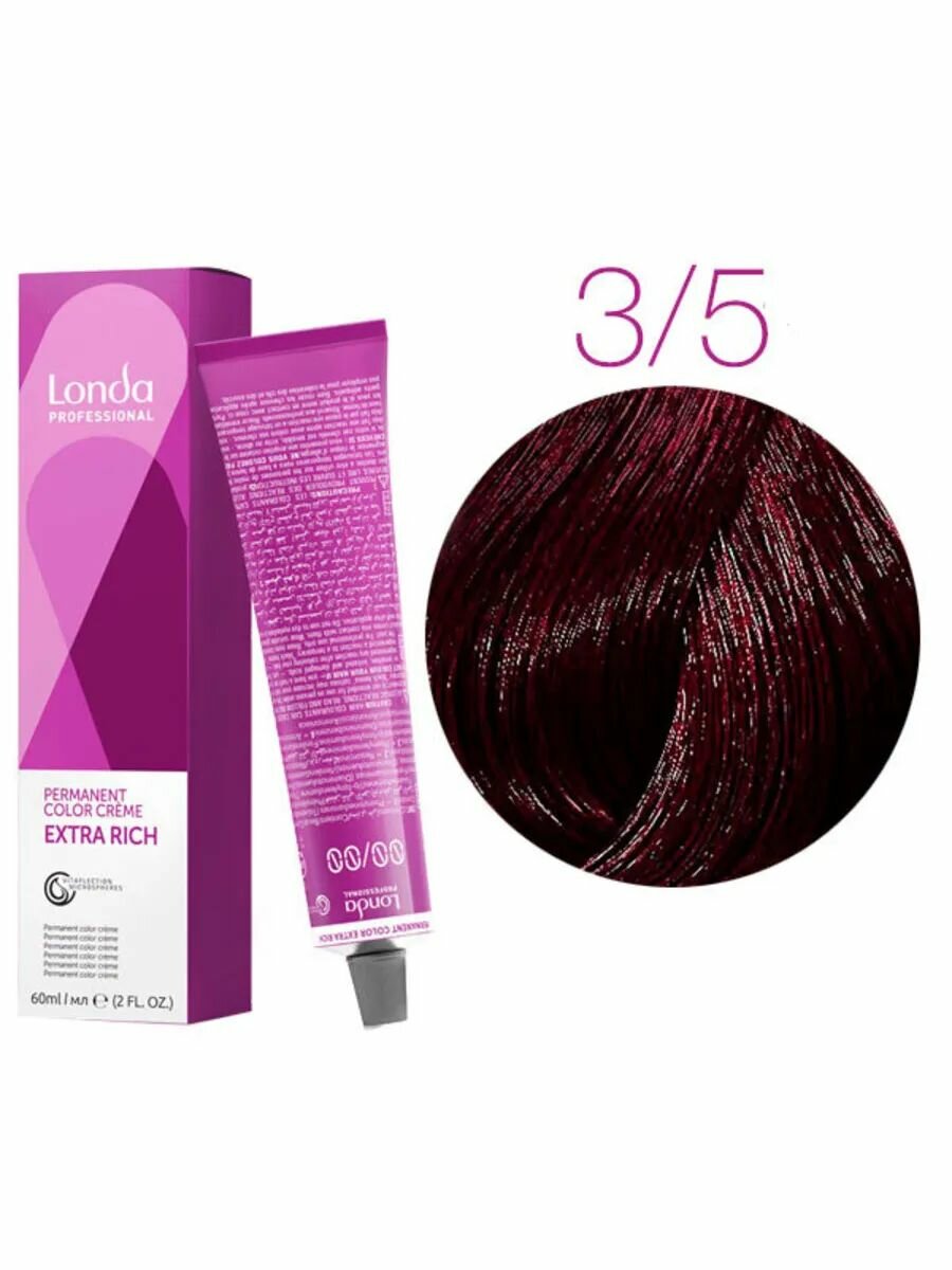 3/5 Стойкая крем краска для волос LondaColor Темный шатен красный, 60 мл