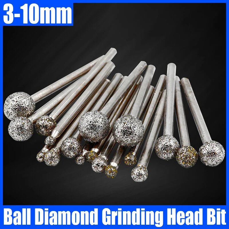 3-10 мм 60 # Шарик с зернистостью, алмазная шлифовальная головка, игольчатые биты, 2.35x4mm, 3pcs