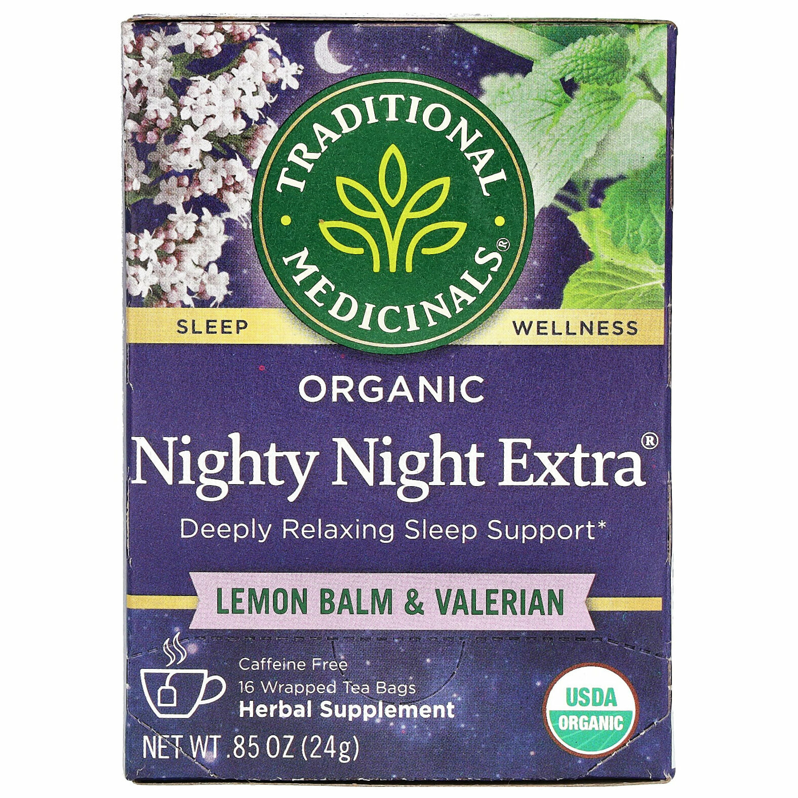 Чай в пакетиках Traditional Medicinals Nighty Night Extra мелисса и валериана, 16 пакетиков