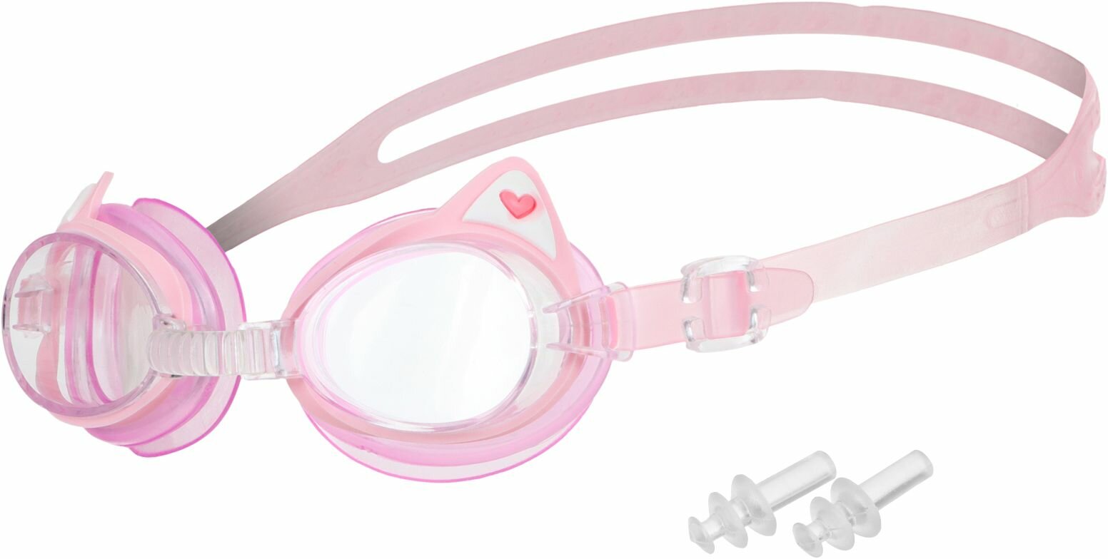 Детские очки для подводного плавания "На волне: Кошечка" с берушами, плавательная маска с регилируемым ремешком для бассейна и ныряния под водой, цвет розовый