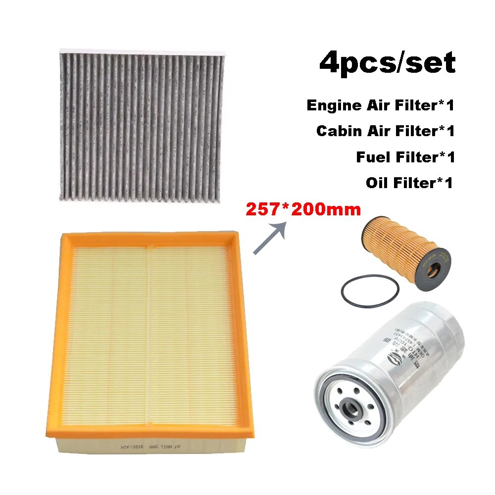 Набор фильтров из 4 шт. для DFM Dongfeng Rich 6 DF6 2.3TDI-Diesel 2022 2023 M9T60A Комплекты фильтров для салонного двигателя A/C для свежего воздуха, топливного масла 4pcs Set B