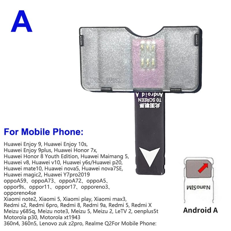 1 шт. адаптер SIM-карты устройство чтения SIM-карт Mini SIM Nano для телефона Android (Plug And Play) аксессуары для мобильных телефонов A