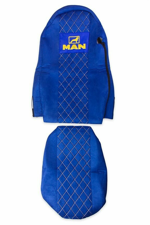 Чехол сиденья стеганый MAN TGA, TGX, TGS, TGM, TGL (2 ремня, 2 высоких сидения) Синий (Alicante)