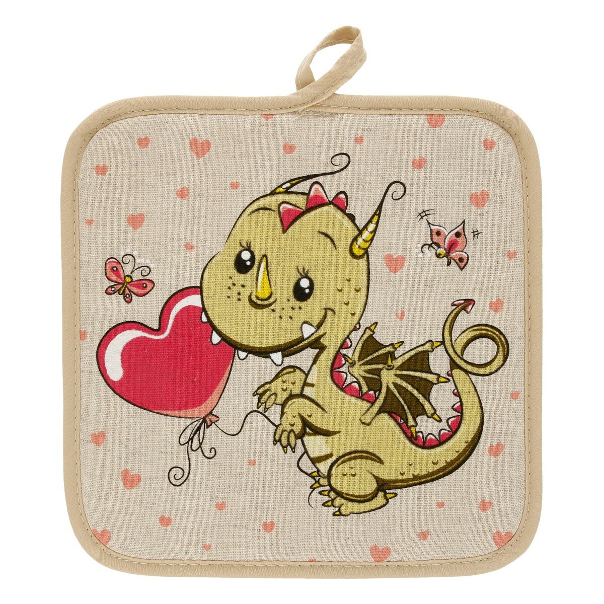 S-CHIEF Прихватка 18х18 см из 50% хлопок 50% лен Дракоша в сердечках - кухонный текстиль