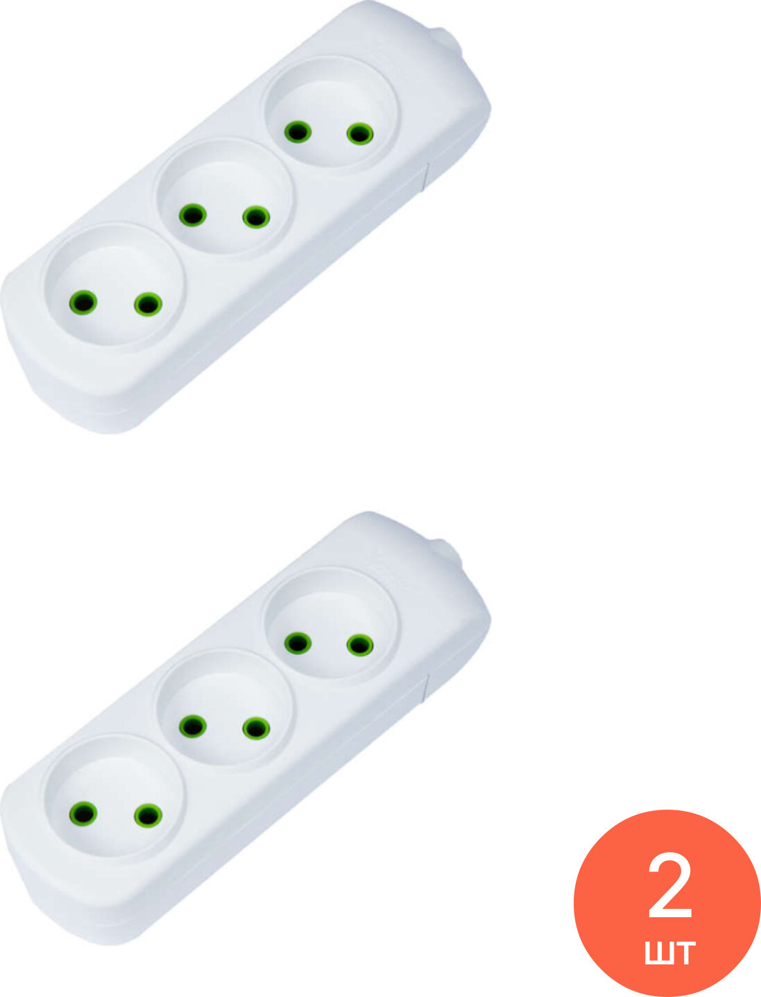 Блок розеток Lezard / Лезард LETITIA 3 гнезда без заземляющих контактов, белый, 721-0300-303 / колодка электрическая для удлинителя (комплект из 2 шт)