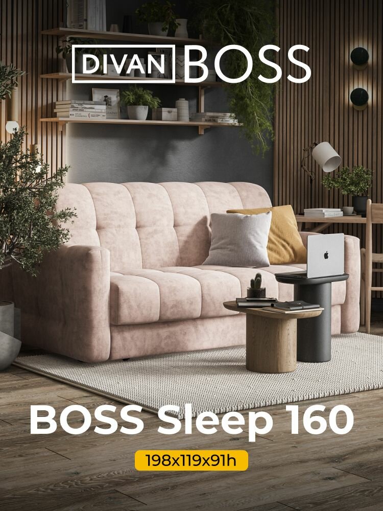 Диван-кровать с ящиком для хранения Boss Sleep 160, аккордеон, велюр Royal пион, 198x119x91 см