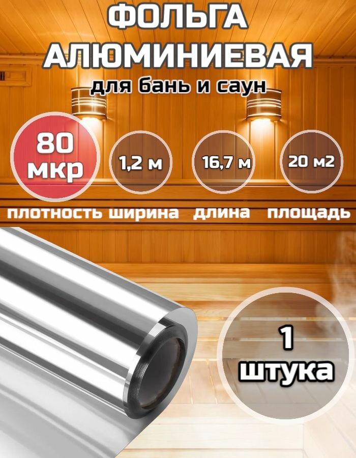 Фольга алюминиевая для теплоизоляции стен бани и сауны 80 мкр (20м2)