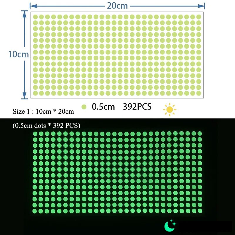 Светящиеся круглые наклейки на стену HonC Dots Size 1