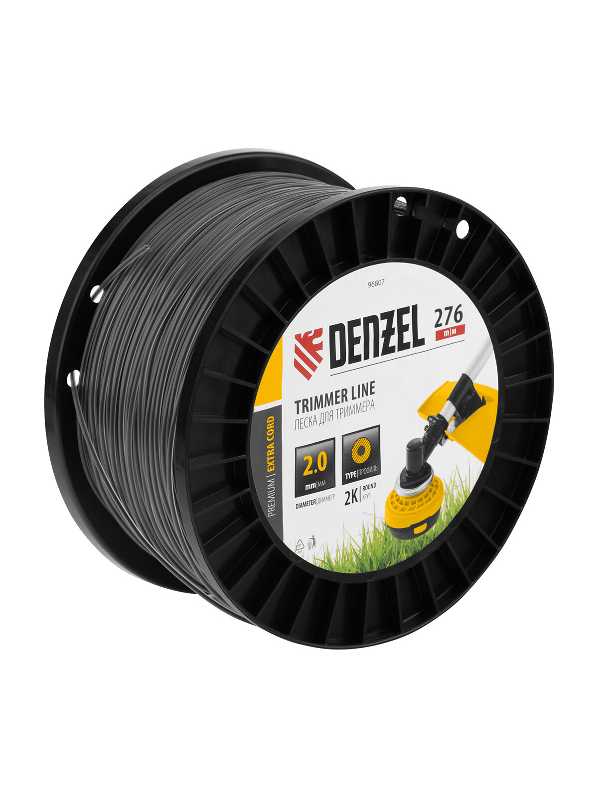Леска для триммера двухкомпонентная Denzel круглая 2, 0мм х 276м, на DIN катушке EXTRA CORD 96807