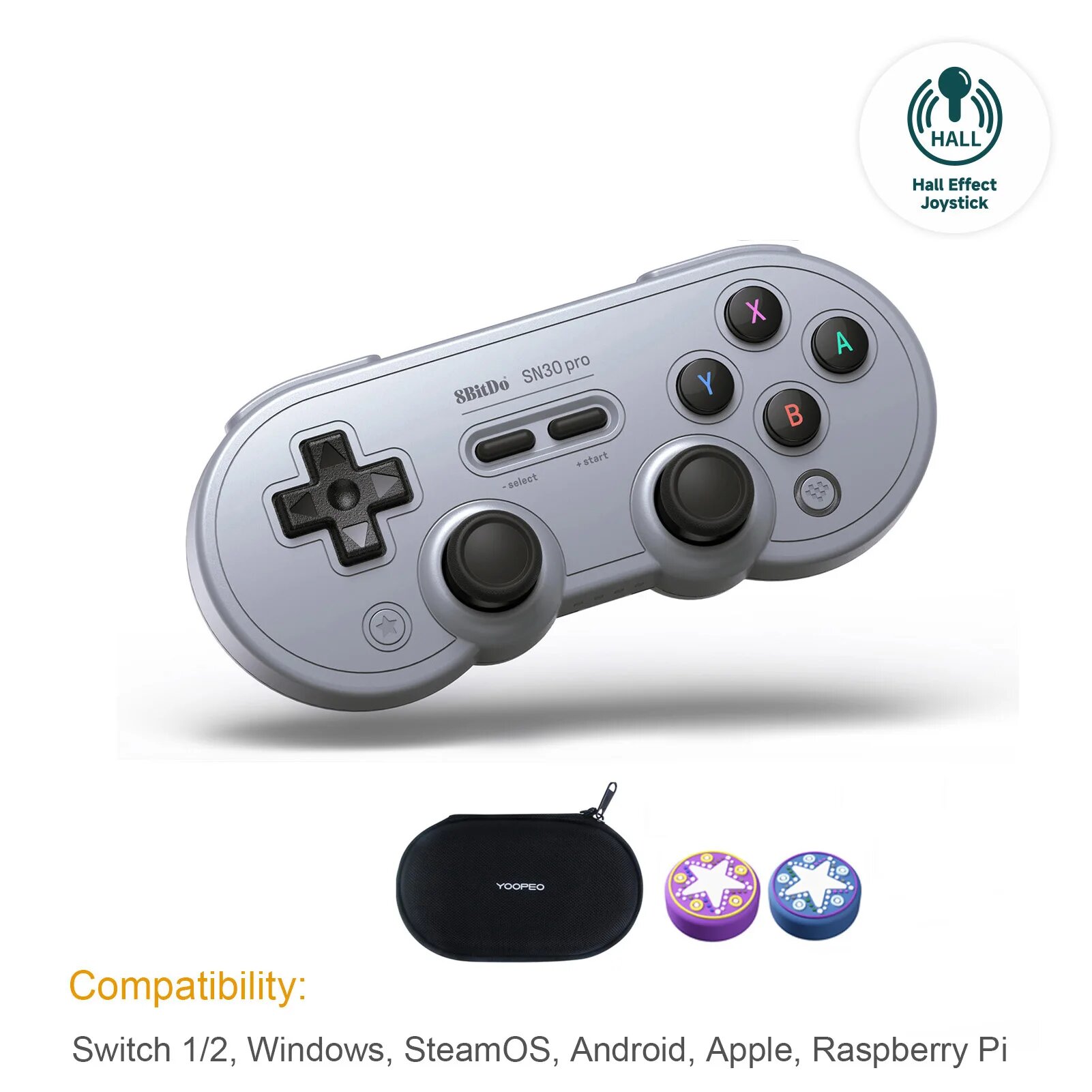 Беспроводной геймпад 8Bitdo SN30 Pro Bluetooth для Switch 2, MacOS, Android, Gray with Bag