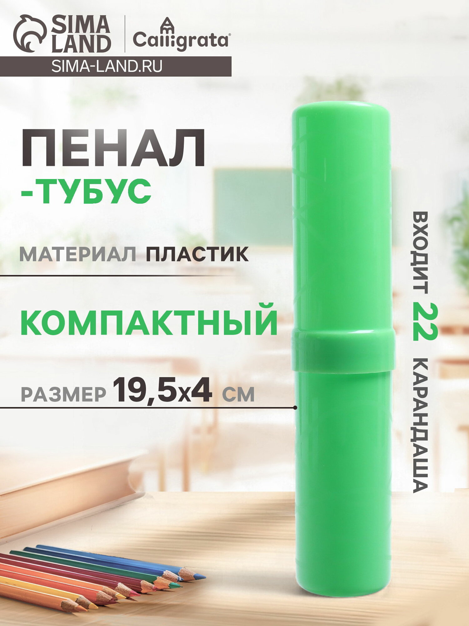 Пенал - тубус 40x195 мм, пластиковый, зеленый, для кого: для девочек