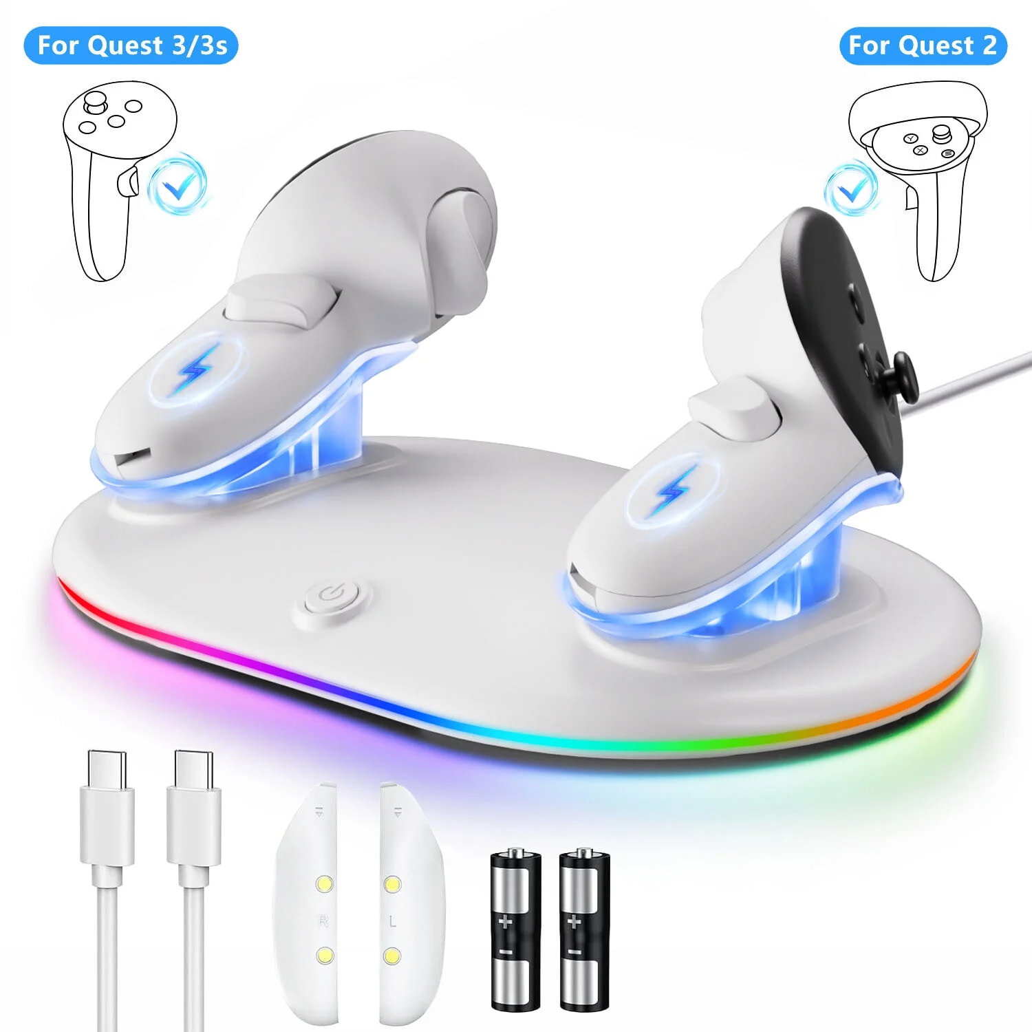 Зарядное устройство для контроллеров Oculus Quest 3S/3/2, с 2 аккумуляторами и кабелем USB-C
