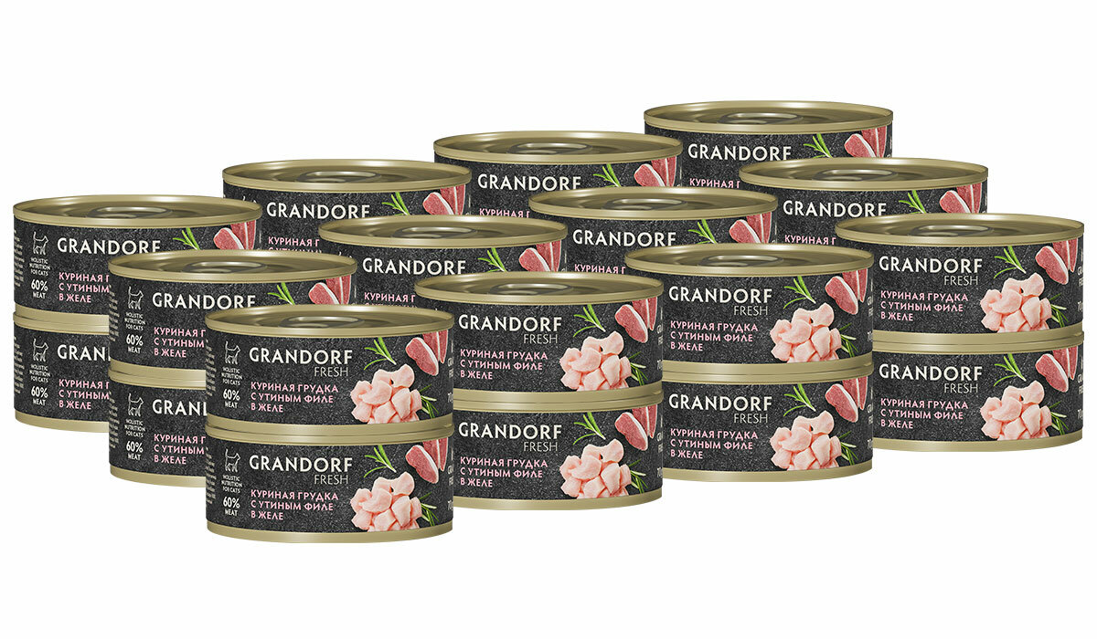 Корм влажный Grandorf Fresh для кошек с куриной грудкой и утиным филе в желе, 70 г х 24 шт
