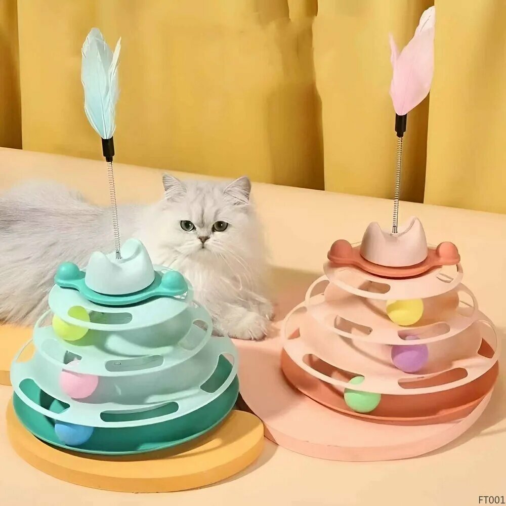 Игрушка-пирамидка для кошек/Башня для игрушек для животных, зелёная, пирамидка для кошек