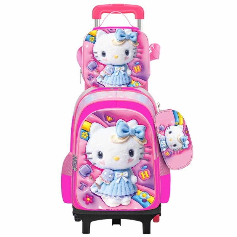 Рюкзак детский мультяшный надувной стиль блестящий кожаный школьный с троллей и плечными ремнями тройной комплект