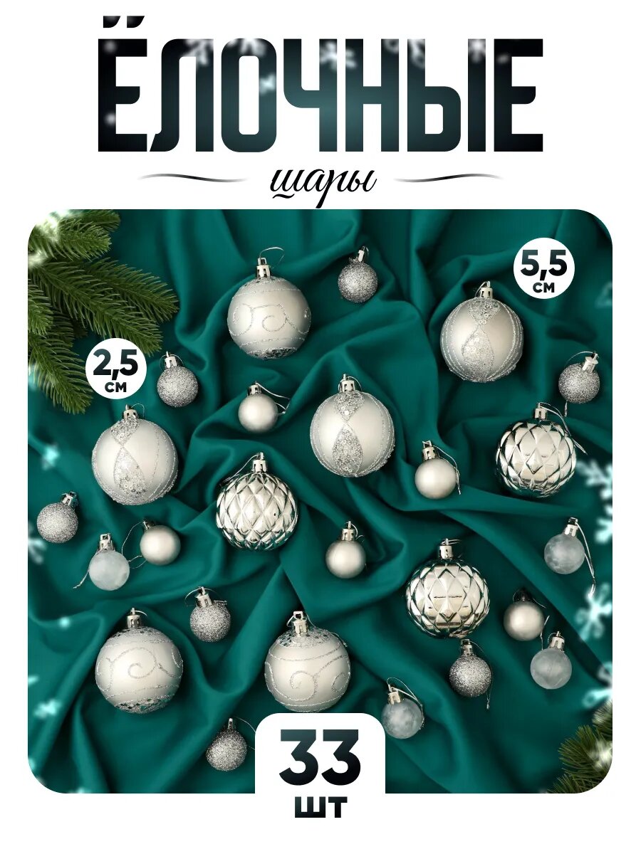 Ёлочные игрушки «Хоровод», шары новогодние, d=2.5 и 5.5 см, набор 33 шт.