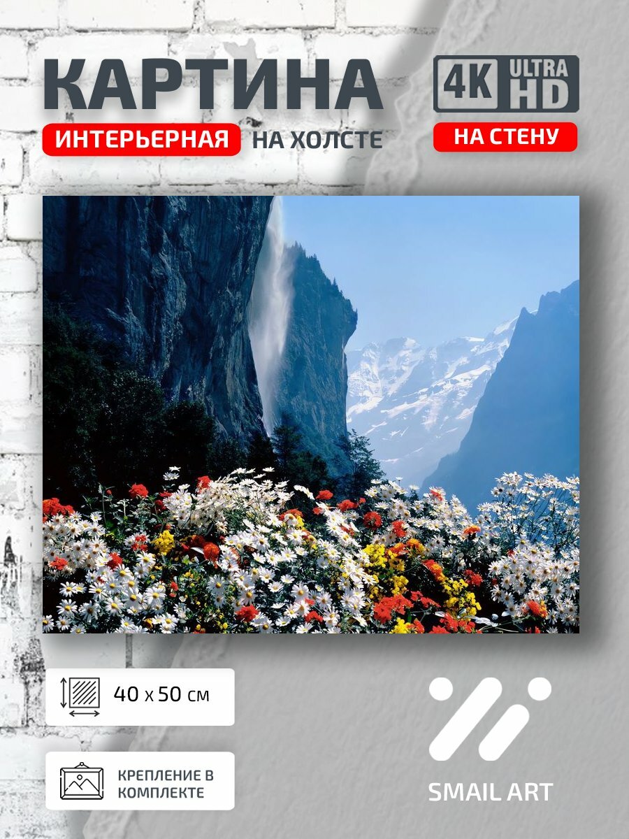 Картина на холсте интерьерная 40 на 50 на стену Живописная Lauterbrunnen для кабинета декор