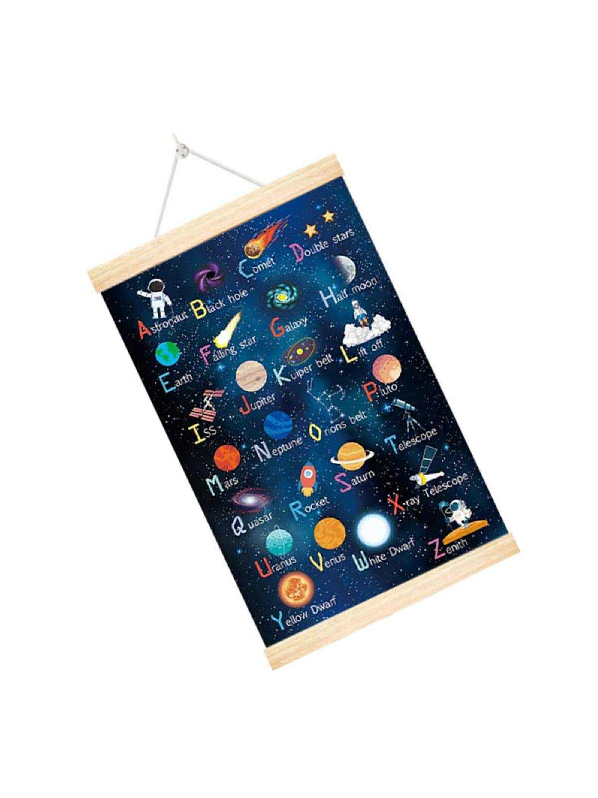 Плакат с алфавитами в космической тематике для художественного оформления стен в детской комнате