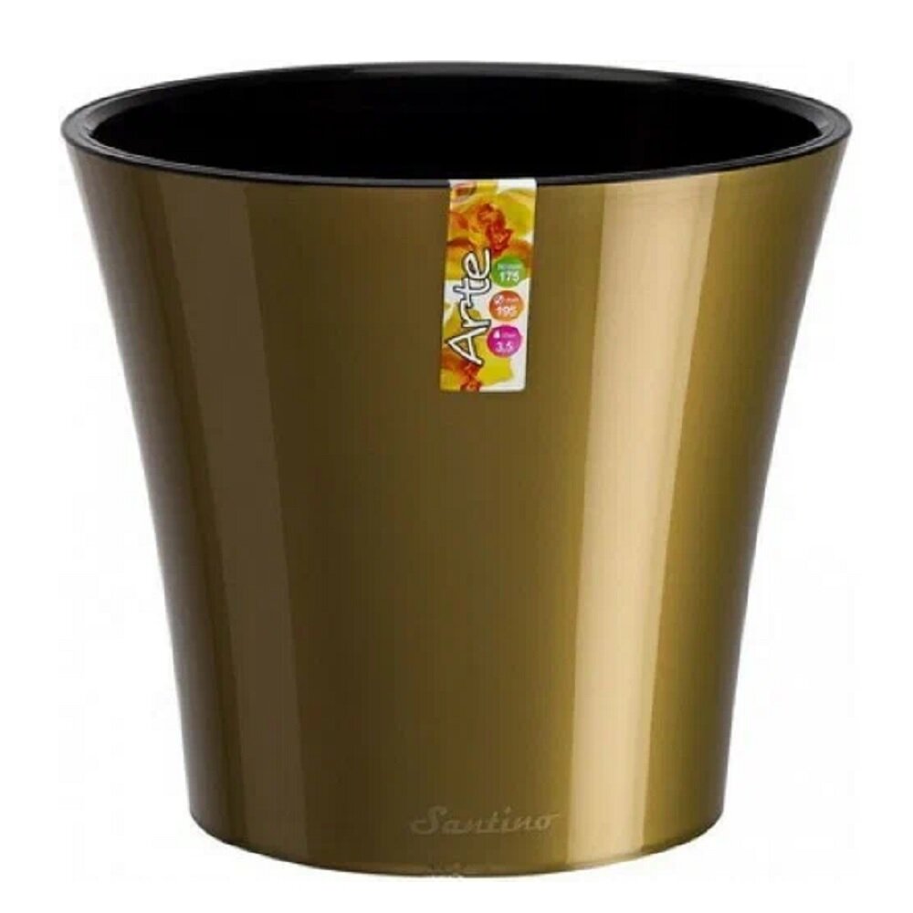 Горшок Santino "Арте", пластик, золотой/черный с дренажным отверстием, 28x22 см, 5л