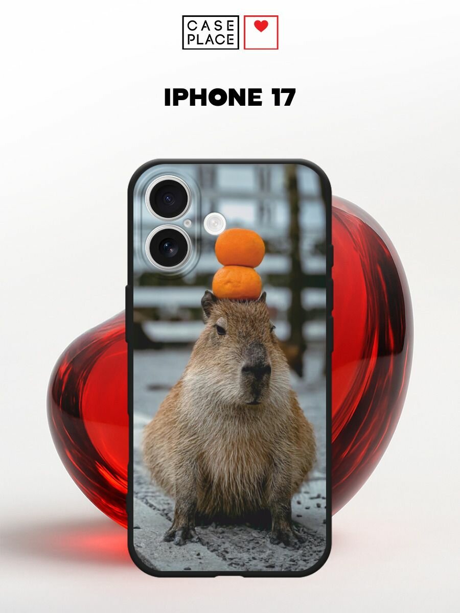 Черный матовый чехол на Apple iPhone 17 / Айфон 17 с принтом Капибара медитирует