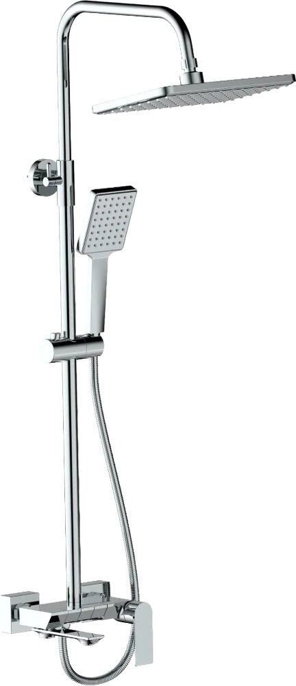 Душевая стойка Haiba HB24639 со смесителем, хром, глянцевая, с тропическим душем, с изливом, с лейкой, душевая система, латунная, рычаг сбоку