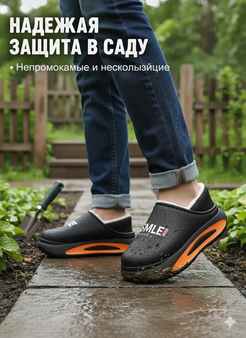 Галоши утепленные мужские, универсальные всепогодные сабо из ЭВА с нескользящей подошвой для дома и улицы