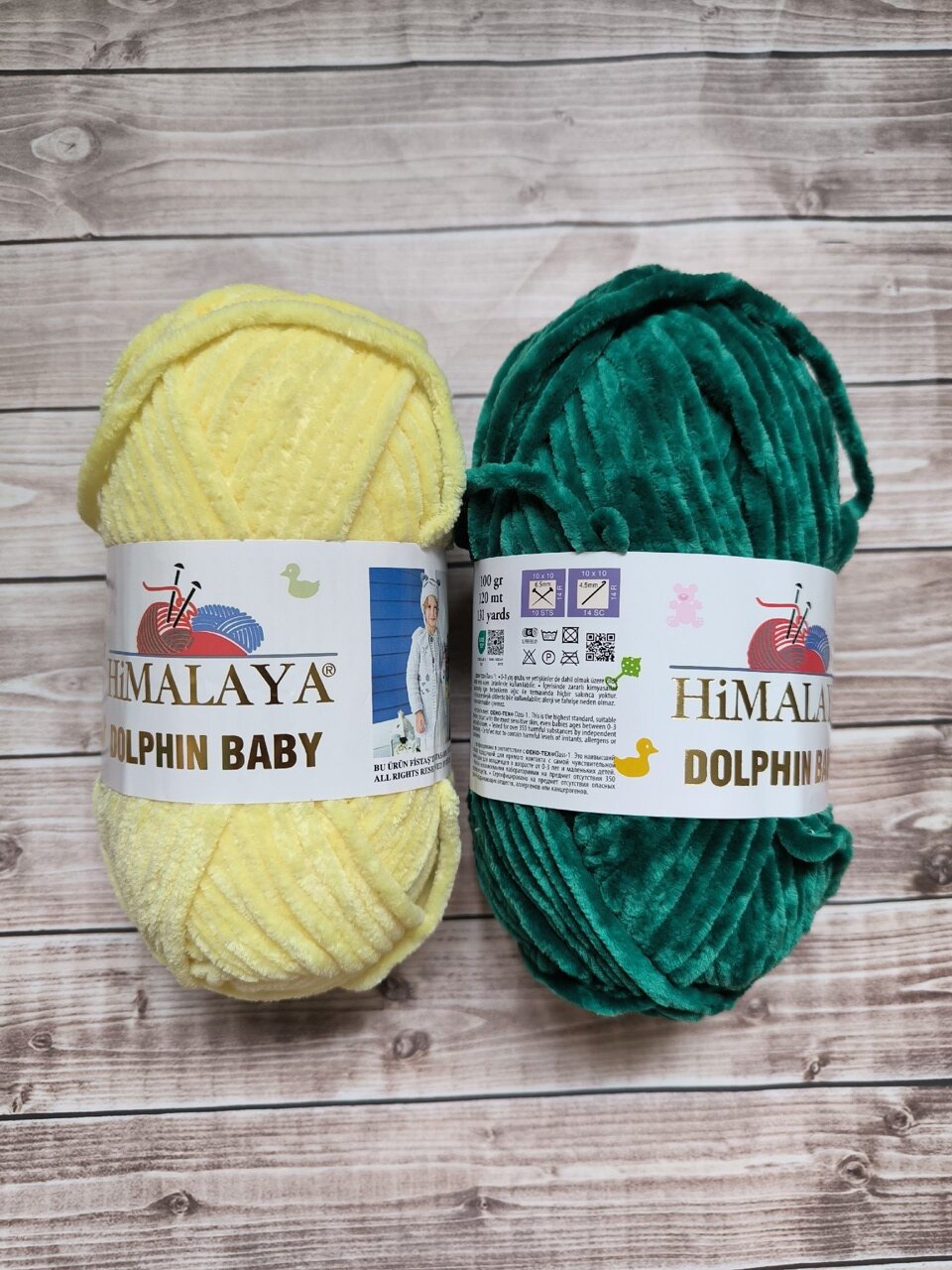 Пряжа Himalaya Dolphin baby, комплект 2 мотка (цвет 80331 изумрудный и 80302 желтый), вес мотка 100 гр, длина нити 120 м (Гималая Долфин беби)