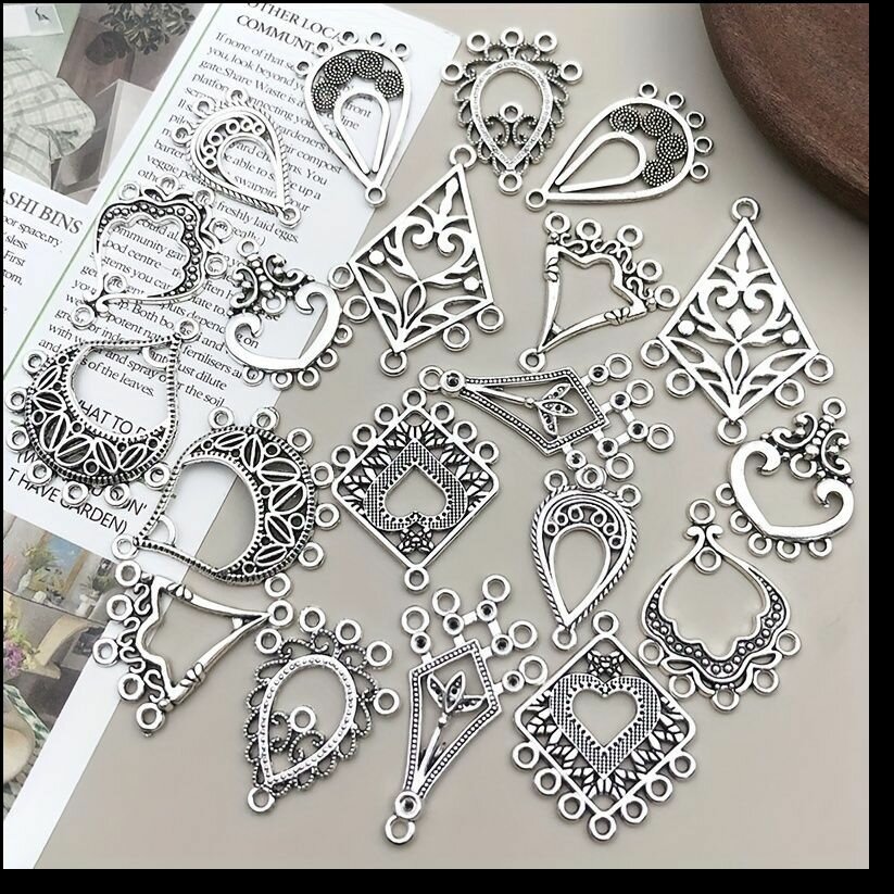 Набор Для Создания Украшений: 20 Штук Античных Серебряных Цветочных Подвесок-шармов-коннекторов Для Украшений В Стиле DIY