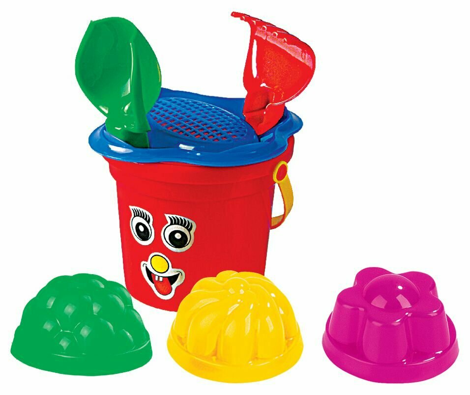 Полесье Песочный набор №26 (ведро-малое, ситечко-цветок, совок№2, грабельки №2,3 формочки)арт.21818 с 1