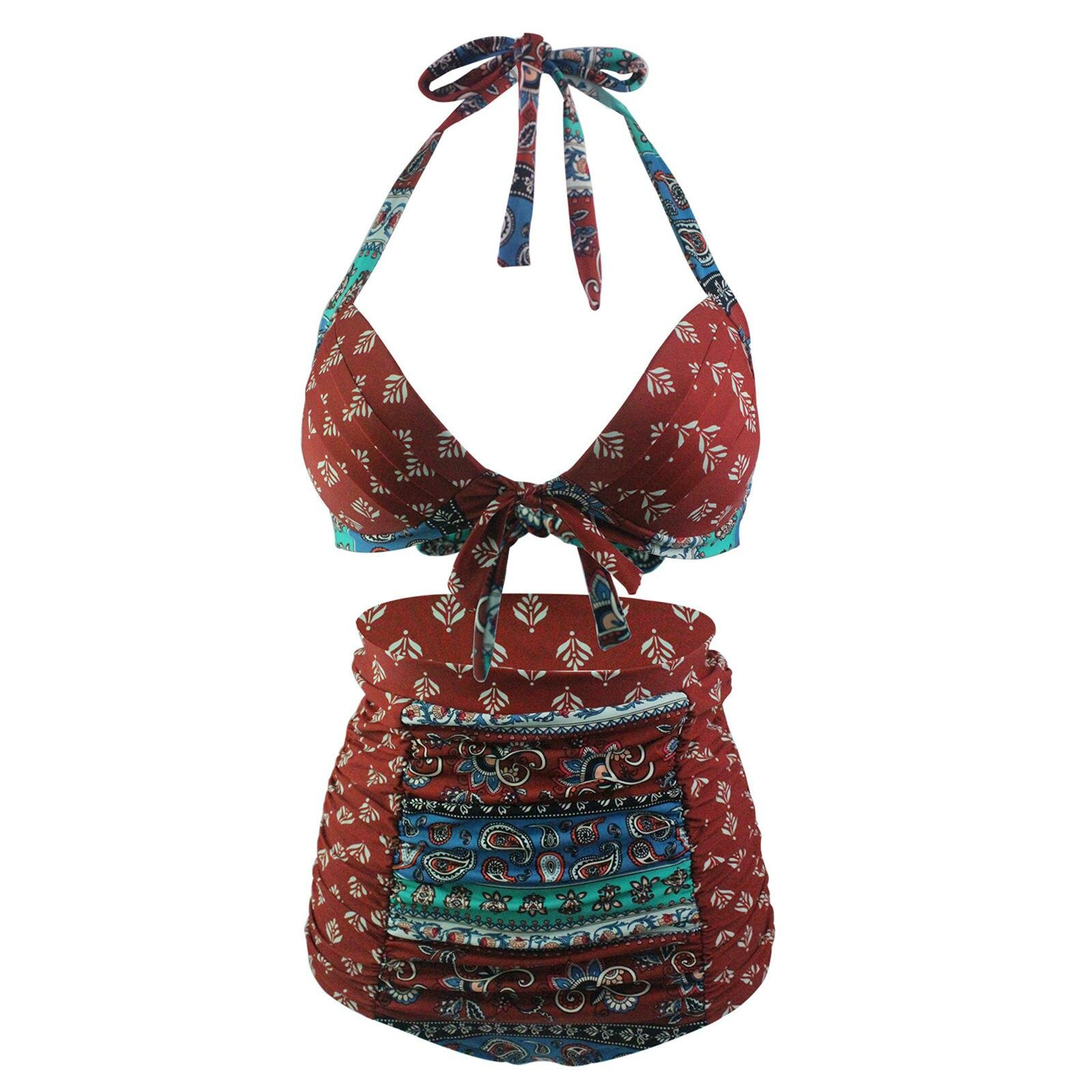 Сексуальный купальник-бикини с завязками, Красный принт в виде мармелада - XXXL