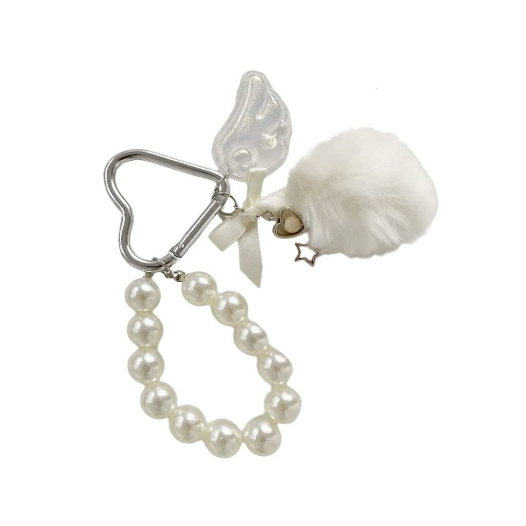 Плюшевый брелок с крылышками и помпоном, Белый