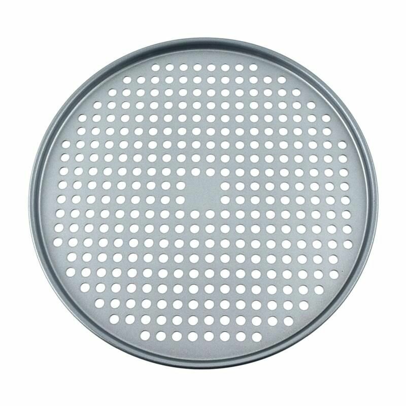 Противень для пиццы с отверстиями, перфорированный из нержавеющей стали, антипригарный круглый 14-дюймовый противень для дома, Светло-серый