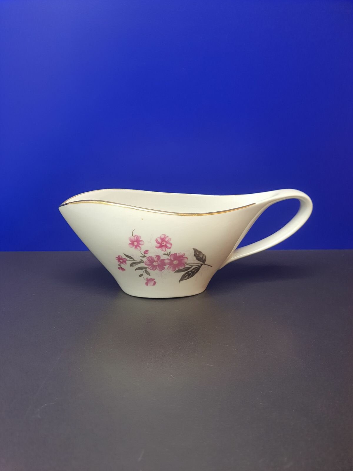 Винтажный соусник Цветы, фарфор, золочение, Дулево, СССР 70-80е