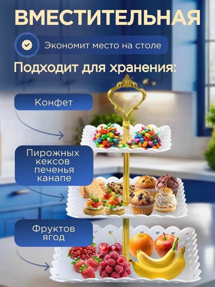 Менажница, ABS-пластик, 3-слойная тарелка в комплекте, 25см, черная — фото 1