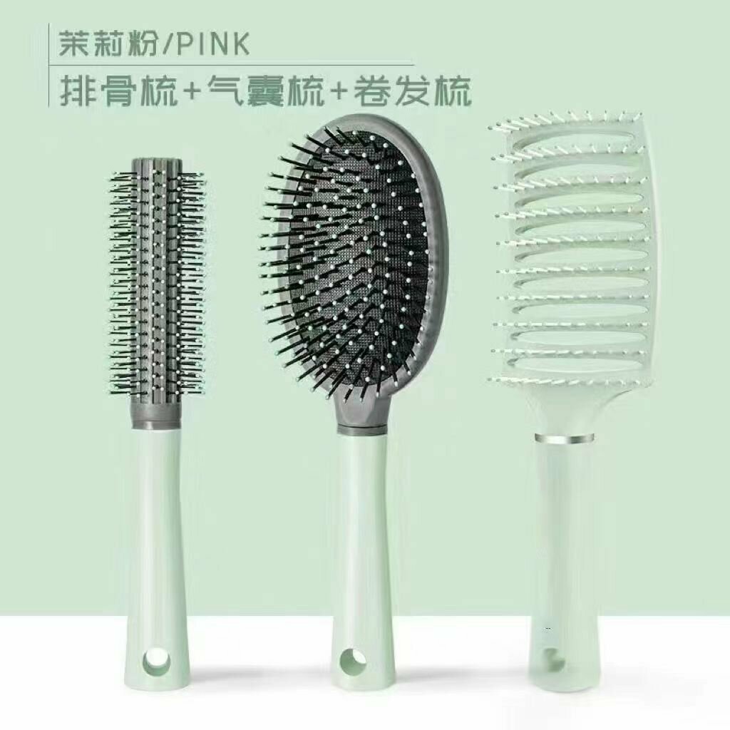 Набор из трех расчесок с воздушной подушкой, гребень с ребристой структурой, расческа с воздушной подушкой, расческа с воздушной подушкой для укладки, расческа-роллер для завивки, большая массажная расческа, усовершенствованная для домашнего использования.