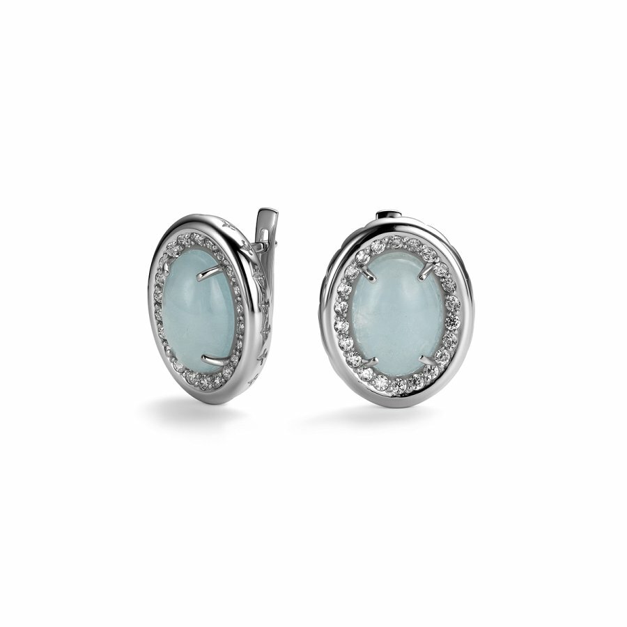 Серьги, серебро, 925 проба, родирование, фианит, аквамарин