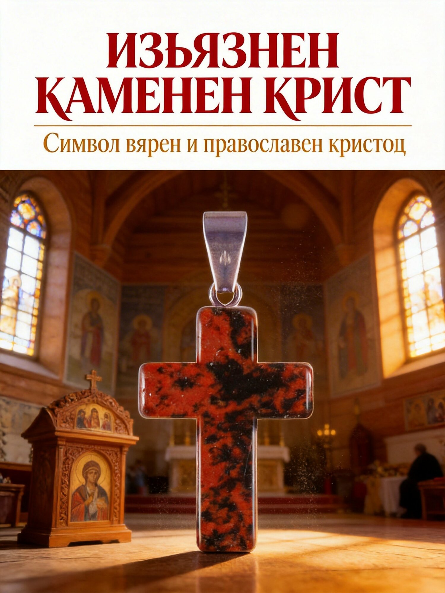 Крест-подвеска 18x25 мм из природного камня, унисекс символ веры и подарок на крещение, Пасху, именины и Рождество