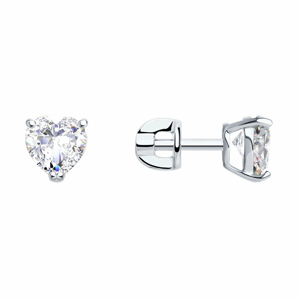 Серьги пусеты, белое золото, 585 проба, фианит